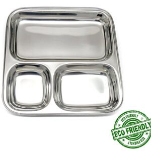 Lifestyle Block Stainless Steel Eco Friendly Compartment Stainless Steel Food Tray Large Divided Camping Plate