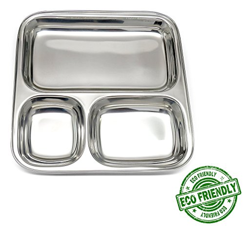 Lifestyle Block Stainless Steel Eco Friendly Compartment Stainless Steel Food Tray Large Divided Camping Plate