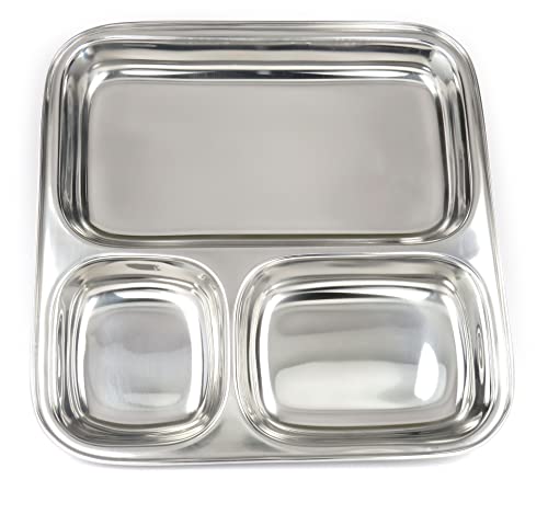 Lifestyle Block Stainless Steel Eco Friendly Compartment Stainless Steel Food Tray Large Divided Camping Plate