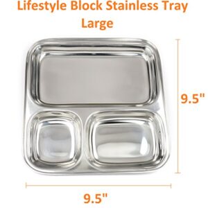 Lifestyle Block Stainless Steel Eco Friendly Compartment Stainless Steel Food Tray Large Divided Camping Plate