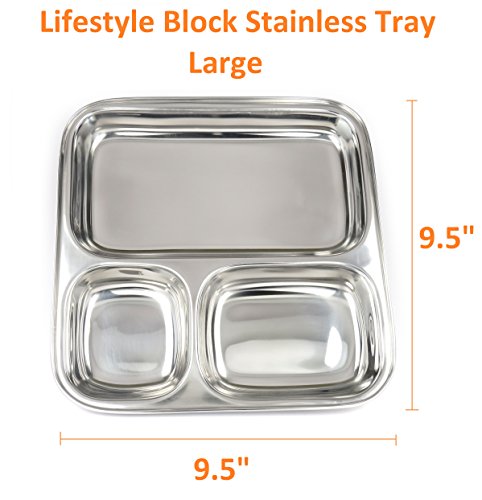 Lifestyle Block Stainless Steel Eco Friendly Compartment Stainless Steel Food Tray Large Divided Camping Plate