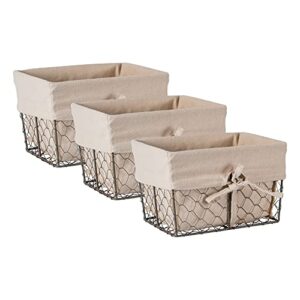 dii farmhouse chicken wire storage baskets with liner, small, rustic natural, 9x7x6", 3 piece