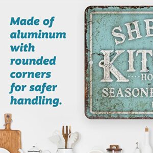 Personalized Vintage Distressed Look Mint Kitchen Seasoned with Love Metal Room Sign (8x12 Inches)