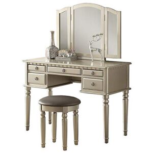 bobkona f4079 st. croix collection vanity set with stool, silver