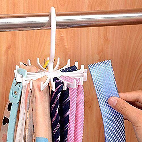 BigOtters 4 Pack White Twirl Tie Rack, 4.4 Inches 360 Degree Rotating Scarf Hanger Adjustable Tie Belt, Multipurpose Organizer, Hook Ties Scarf for Closet Storage (Medium)