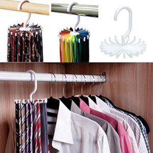 BigOtters 4 Pack White Twirl Tie Rack, 4.4 Inches 360 Degree Rotating Scarf Hanger Adjustable Tie Belt, Multipurpose Organizer, Hook Ties Scarf for Closet Storage (Medium)