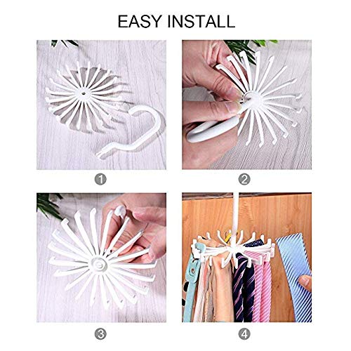 BigOtters 4 Pack White Twirl Tie Rack, 4.4 Inches 360 Degree Rotating Scarf Hanger Adjustable Tie Belt, Multipurpose Organizer, Hook Ties Scarf for Closet Storage (Medium)