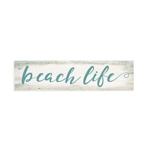 p. graham dunn beach life turquoise script design white wash 6 x 1.5 mini pine wood tabletop sign plaque