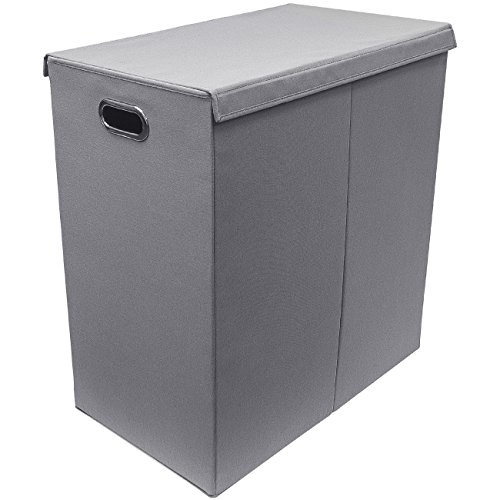 Sorbus Laundry Hamper with Lid Closure – Foldable Double Sorter Detachable Cover and Divider, Built-in Handles for Easy Transport, Grey