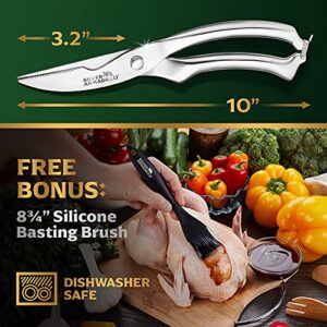 Heavy Duty Stainless Steel Poultry Shears For Bone, Chicken, Meat, Fish, Seafood, Vegetables. Premium Spring Loaded Food Scissors. All metal Kitchen Shears.