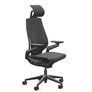 Steelcase Gesture Office Desk Chair with Headrest Plus Lumbar Support Cogent Connect Licorice 5S26 Fabric High Black Frame