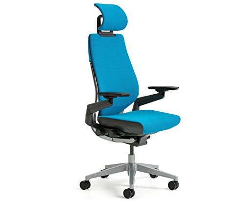 Steelcase Gesture Office Desk Chair with Headrest Plus Lumbar Support Cogent Connect Licorice 5S26 Fabric High Black Frame