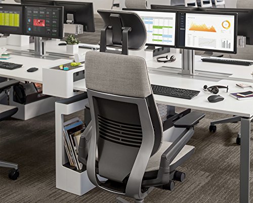 Steelcase Gesture Office Desk Chair with Headrest Plus Lumbar Support Cogent Connect Licorice 5S26 Fabric High Black Frame