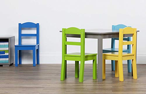 Humble Crew, Grey/Blue/Green/Yellow Kids Wood Table and 4 Chairs Set