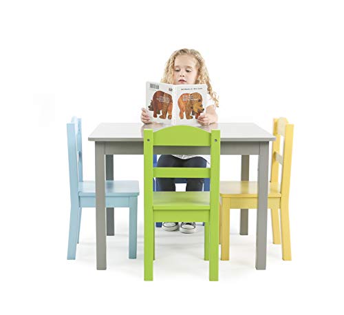 Humble Crew, Grey/Blue/Green/Yellow Kids Wood Table and 4 Chairs Set