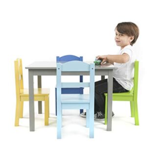 Humble Crew, Grey/Blue/Green/Yellow Kids Wood Table and 4 Chairs Set