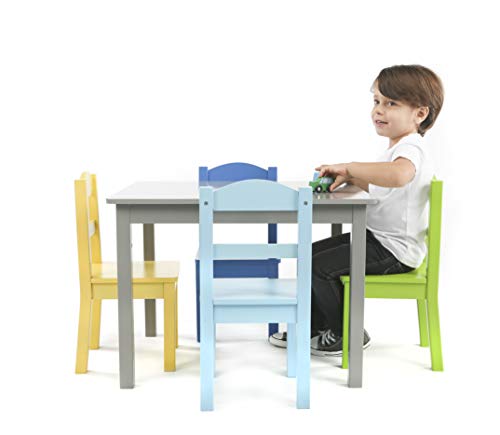 Humble Crew, Grey/Blue/Green/Yellow Kids Wood Table and 4 Chairs Set