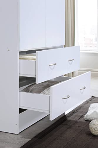 HODEDAH IMPORT Two Door Wardrobe, with Two Drawers, and Hanging Rod, White.