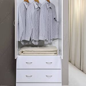 HODEDAH IMPORT Two Door Wardrobe, with Two Drawers, and Hanging Rod, White.