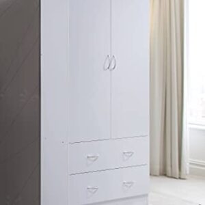 HODEDAH IMPORT Two Door Wardrobe, with Two Drawers, and Hanging Rod, White.