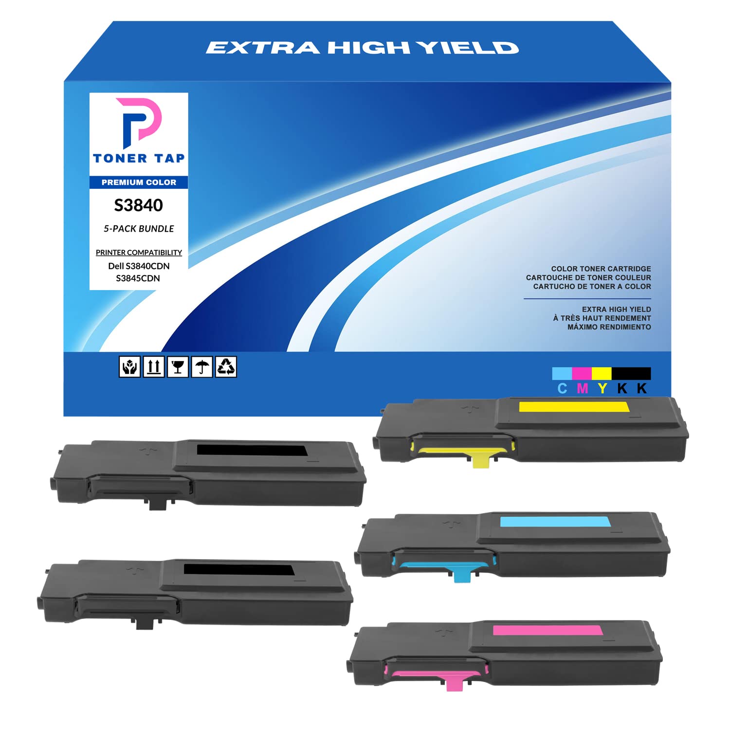 Toner Tap Extra HIGH Yield for Dell S3840CDN S3845CDN (5-Pack Bundle) 593-BCBC 593-BCBF 593-BCBE 593-BCBD Compatible Cartridge Replacements