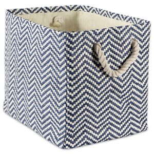 dii chevron woven paper storage organizer bin laundry hamper, organize clothing, toys, pet supplies, accessories, kids & baby nursery basket, small rectangle, nautical blue