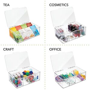 mDesign Plastic Tea Bag Divided Storage Organizer Container Box with Hinge Lid for Kitchen Cabinet, Countertop, Pantry, Hold Coffee Pods, Seasoning Packets, Condiments, 8 Sections, 2 Pack, Clear