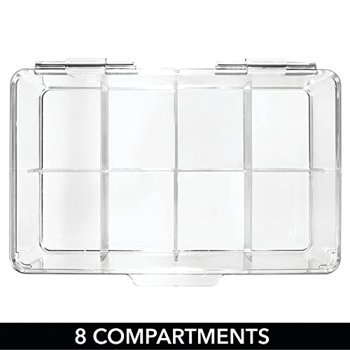 mDesign Plastic Tea Bag Divided Storage Organizer Container Box with Hinge Lid for Kitchen Cabinet, Countertop, Pantry, Hold Coffee Pods, Seasoning Packets, Condiments, 8 Sections, 2 Pack, Clear