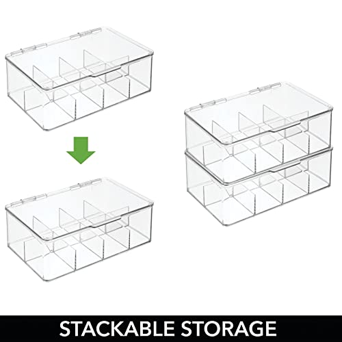 mDesign Plastic Tea Bag Divided Storage Organizer Container Box with Hinge Lid for Kitchen Cabinet, Countertop, Pantry, Hold Coffee Pods, Seasoning Packets, Condiments, 8 Sections, 2 Pack, Clear