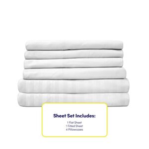 Dobby Stripe Queen Sheets - 6 Piece 1500 Supreme Collection Fine Brushed Microfiber Deep Pocket Queen Sheet Set Bedding - 2 Extra Pillow Cases, Great Value, Queen, Dobby White