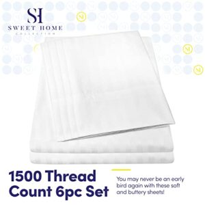 Dobby Stripe Queen Sheets - 6 Piece 1500 Supreme Collection Fine Brushed Microfiber Deep Pocket Queen Sheet Set Bedding - 2 Extra Pillow Cases, Great Value, Queen, Dobby White