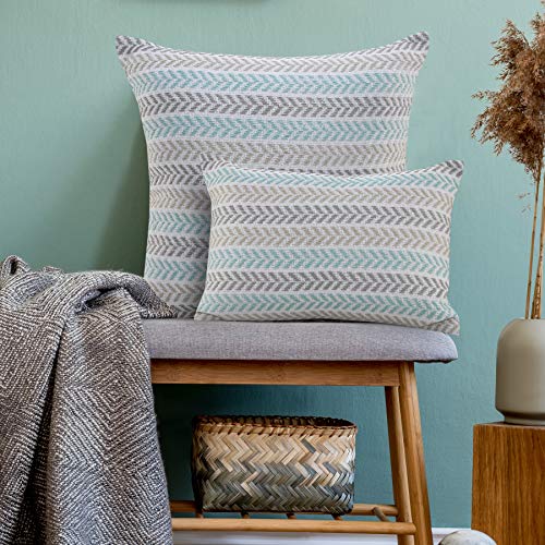 LR Resources Amelia Pillow, 18" x 18", Turquoise/Gray