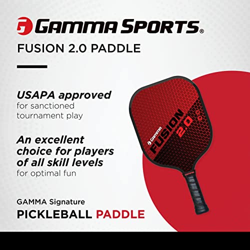 GAMMA Sports 2.0 Pickleball Paddles: Mens and Womens Textured Fiberglass Face Pickle-Ball Racquet - Indoor and Outdoor Racket: Fusion Red, ~8 oz