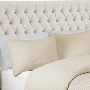 Madison Park Amelia Upholstered Headboard | Nail Head Trim Wingback Button Tufted | King, Cream