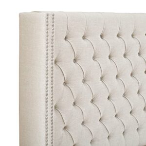 Madison Park Amelia Upholstered Headboard | Nail Head Trim Wingback Button Tufted | King, Cream