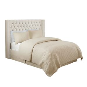 Madison Park Amelia Upholstered Headboard | Nail Head Trim Wingback Button Tufted | King, Cream