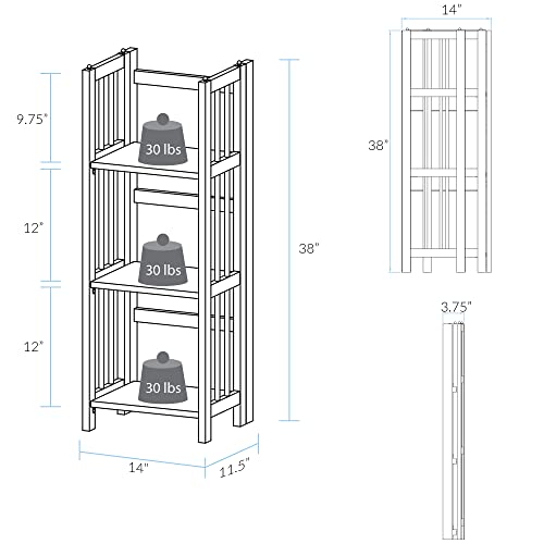 Casual Home 3-Shelf Folding Bookcase, 14" Wide, Black