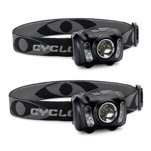 cyclops 210 lumen headlamp, tactical durable lightweight compact adjustable stretch headband bright 3 color led headlight, aaa batteries included, pack of 2