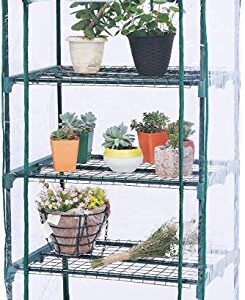 Worth Garden 4 Tier Mini Greenhouse - 63'' H x 27'' L x 19'' W - Sturdy Portable Gardening Shelves with PVC Cover - Small Green House Use in Indoor & Outdoor for Plants Flowers