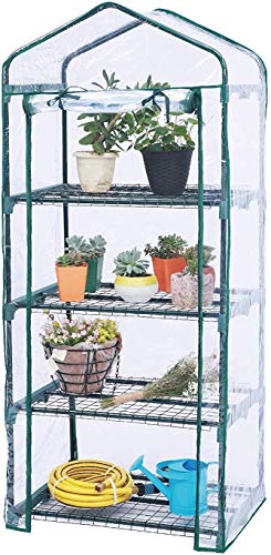 Worth Garden 4 Tier Mini Greenhouse - 63'' H x 27'' L x 19'' W - Sturdy Portable Gardening Shelves with PVC Cover - Small Green House Use in Indoor & Outdoor for Plants Flowers