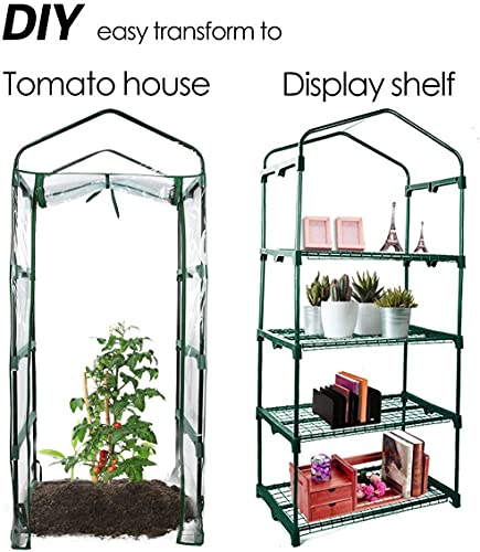 Worth Garden 4 Tier Mini Greenhouse - 63'' H x 27'' L x 19'' W - Sturdy Portable Gardening Shelves with PVC Cover - Small Green House Use in Indoor & Outdoor for Plants Flowers