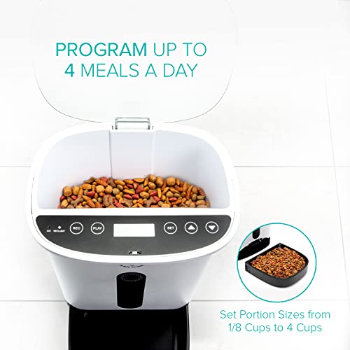 Arf Pets Automatic Pet Feeder Food Dispenser for Dogs, Cats & Small Animals – Features Distribution Alarms, Portion Control & Voice Recording – Timer Programmable Up to 4 Meals a Day