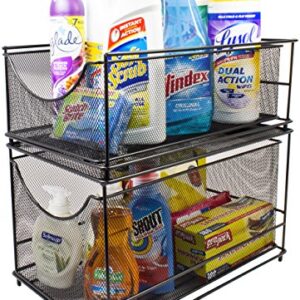 Sorbus® Cabinet Organizer Set — Mesh Storage Organizer with Pull Out Drawers—Ideal for Countertop, Cabinet, Pantry, Under The Sink, Desktop and More (Black Two-Piece Set)