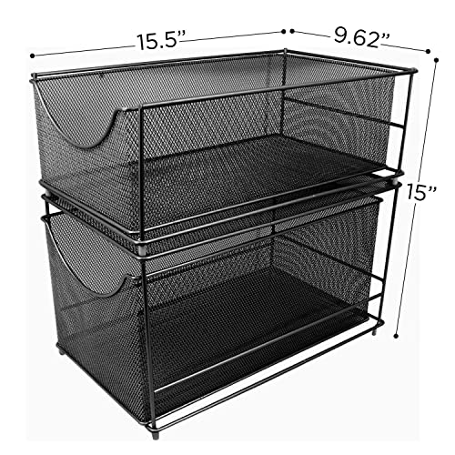 Sorbus® Cabinet Organizer Set — Mesh Storage Organizer with Pull Out Drawers—Ideal for Countertop, Cabinet, Pantry, Under The Sink, Desktop and More (Black Two-Piece Set)