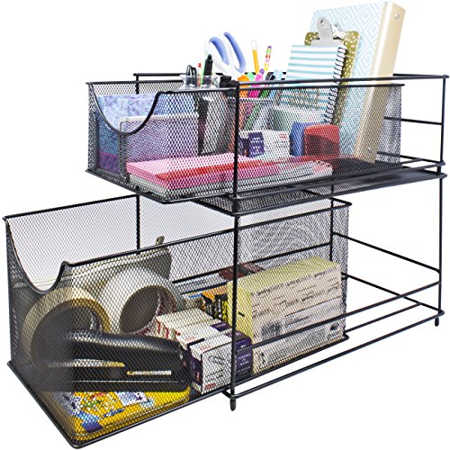 Sorbus® Cabinet Organizer Set — Mesh Storage Organizer with Pull Out Drawers—Ideal for Countertop, Cabinet, Pantry, Under The Sink, Desktop and More (Black Two-Piece Set)