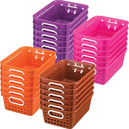 Really Good Stuff Multi-Purpose Plastic Storage Baskets for Classroom or Home Use - Stackable Mesh Plastic Baskets with Grip Handles 11" x 7.5" (Red - Set of 12)