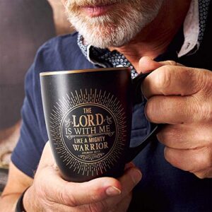 Christian Encouragement Gifts for Men/Women Matte Black Coffee Mug w/Metallic Font Scripture Verses “The Lord is with Me” Jeremiah 20:11 12oz Stoneware