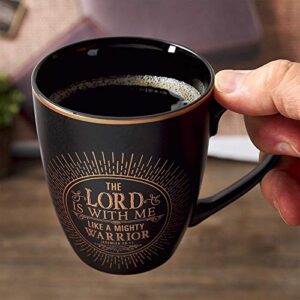 Christian Encouragement Gifts for Men/Women Matte Black Coffee Mug w/Metallic Font Scripture Verses “The Lord is with Me” Jeremiah 20:11 12oz Stoneware