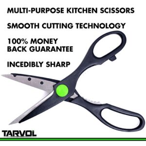 Multi-Purpose Kitchen Shears (Smooth Cutting Technology) 8" Stainless Steel Cooking Scissors w/Nut Cracker Handle - Incredibly Sharp - Perfect for Cutting Meat, Herbs, Vegetables, Poultry, and Nuts