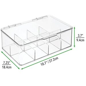 mDesign Plastic Stackable Divided Storage Organizer with Lid for Tea Bags and Coffee Pods in Kitchen Cabinet, Countertop, Ligne Collection, Includes 1 Tea Organizer and 1 Coffee Pod Organizer, Clear